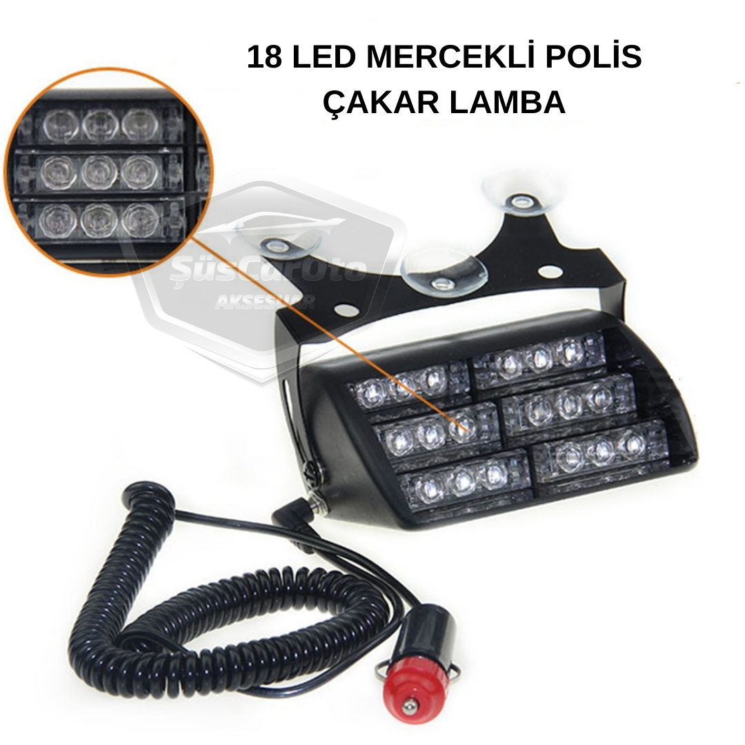 18 Led Mini Cam İçi Vantuzlu Polis Çakar Lamba İkaz Lambası 18 Ledli 4 ...
